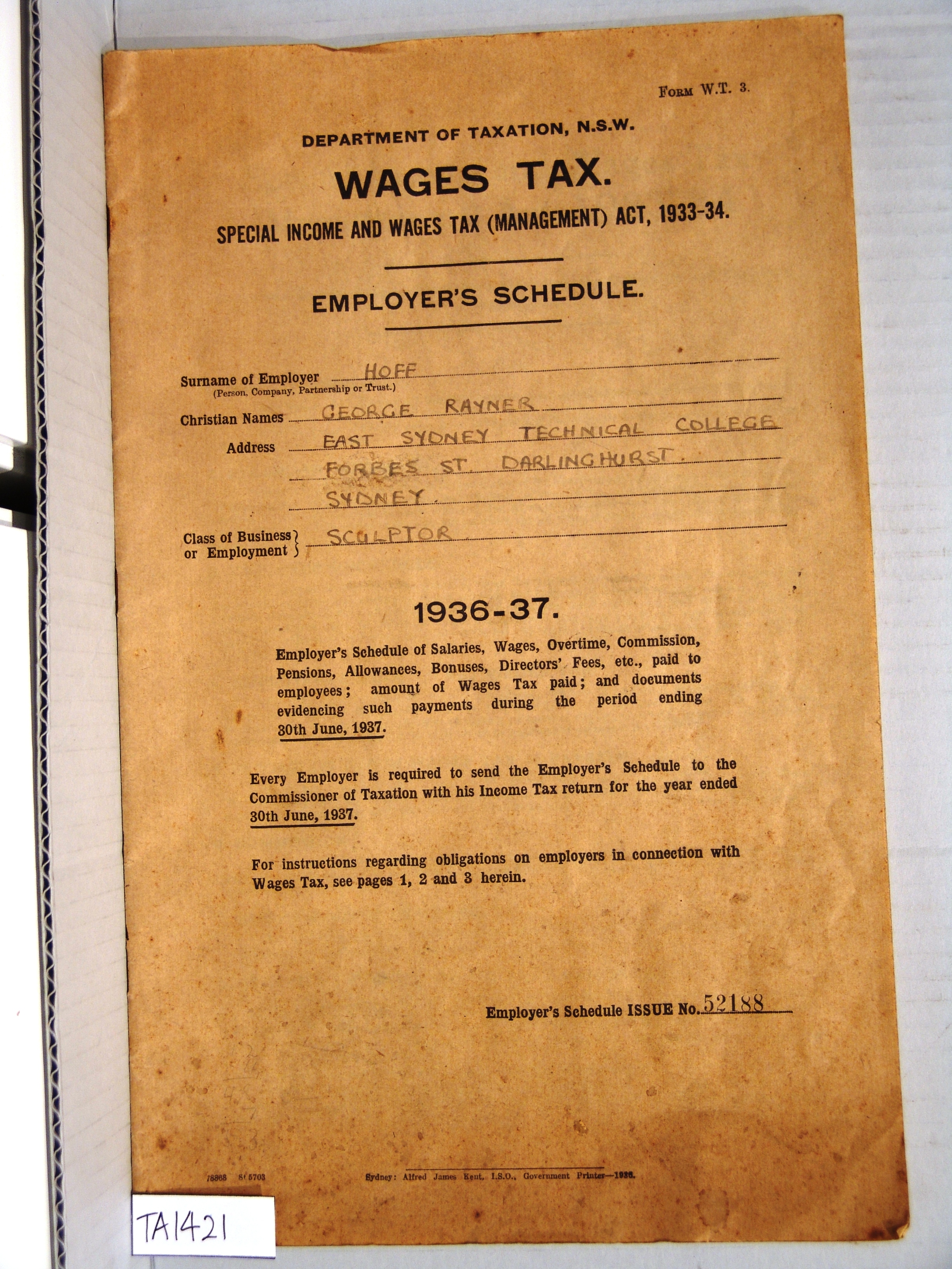 WAGES TAX BOOK 1936 - 1937 | openEQUELLA